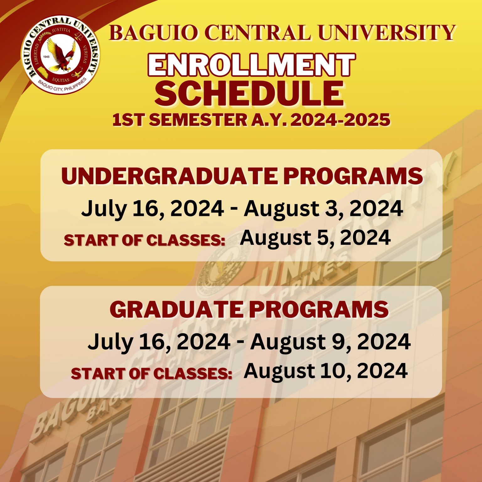BAGUIO CENTRAL UNIVERSITY – Soaring High Towards Excellence