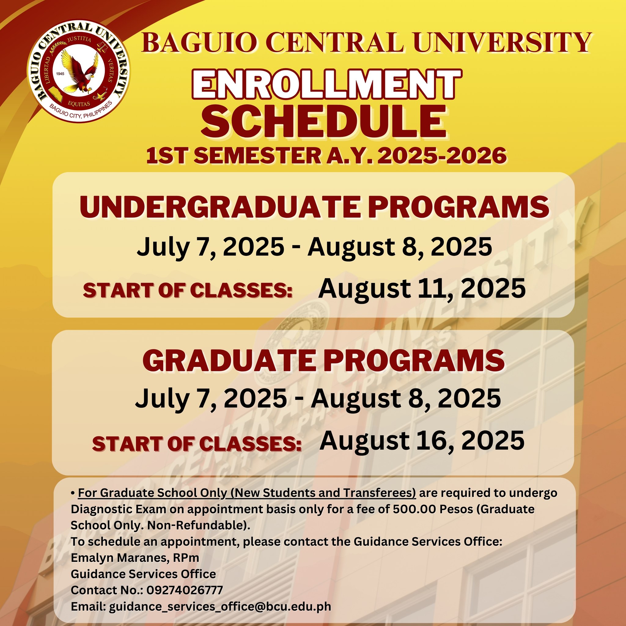 Enrollment Schedule for Basic Education, Undergraduate and Graduate ...